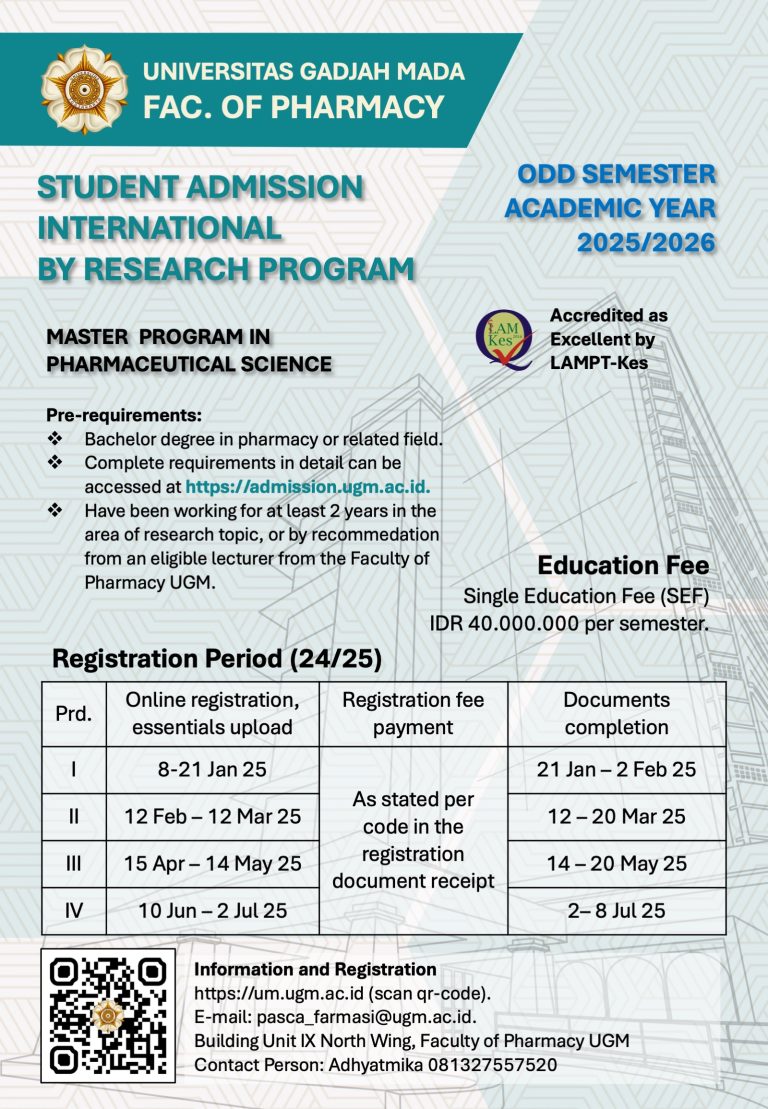 Students Admission International Faculty Of Pharmacy Reguler & By Research Semester Gasal T.A ...